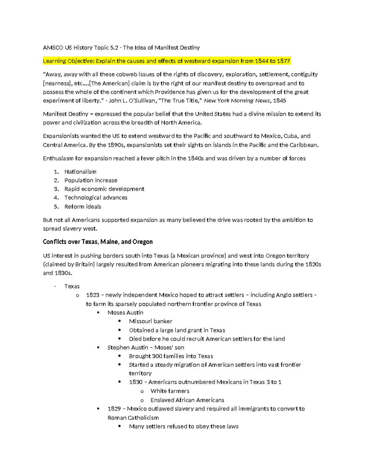 AMSCO US History Topic 5.2: Understanding Manifest Destiny's Impact ...