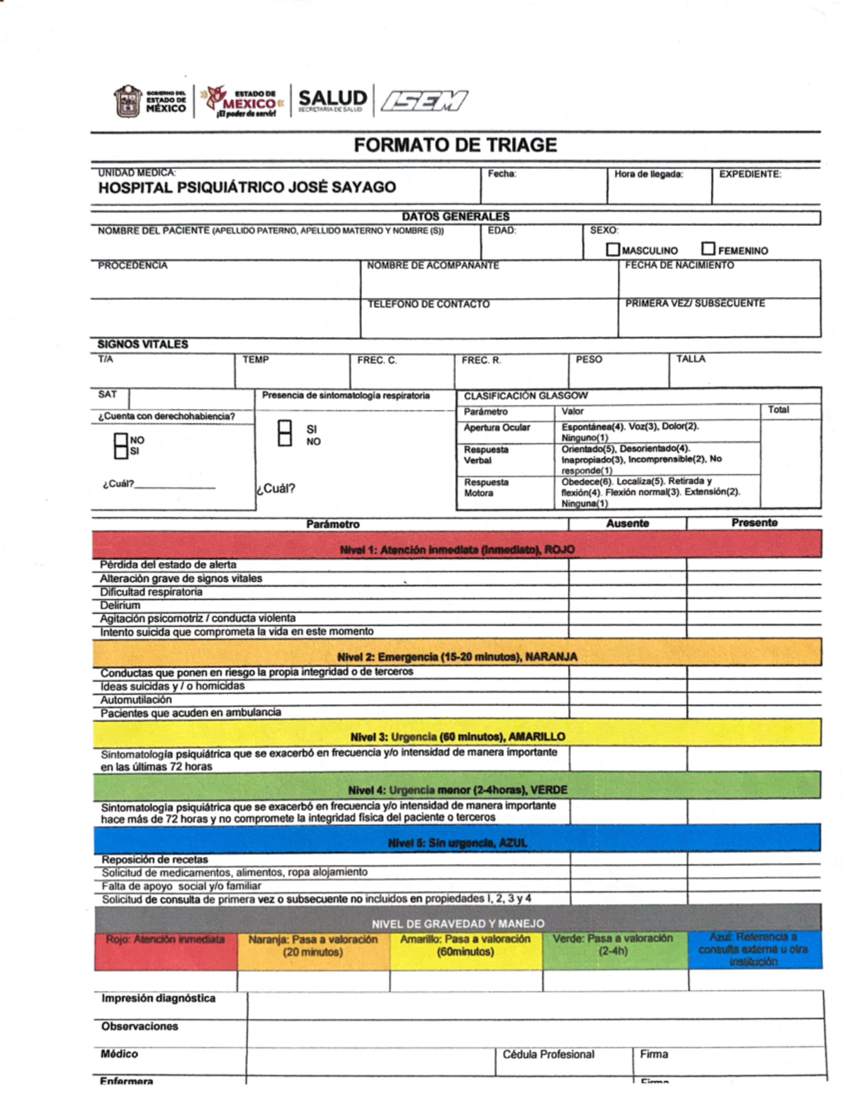 TRÍAGE Colores - triage psiquiatria urgencias - GOBIERNO DEL ESTADO DE ...