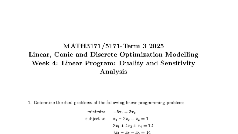 2025 Linear, Conic & Discrete Optimization (Week 4): Duality ...