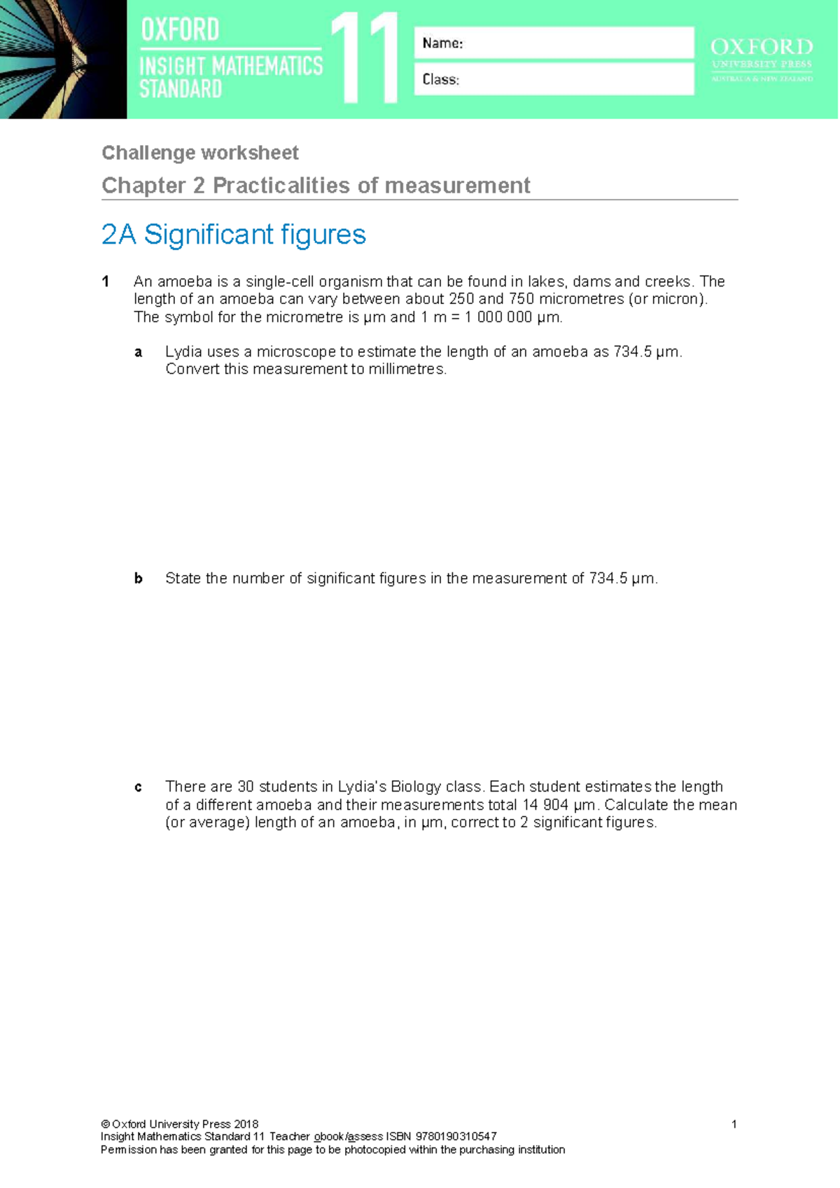 Chapter 2 Challenge Worksheet: Measurement & Significant Figures - Studocu