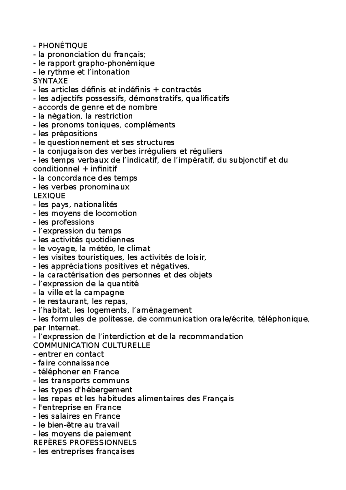 PHONÉTIQUE & SYNTAXE: Guide d'Étude pour Francese - Studocu