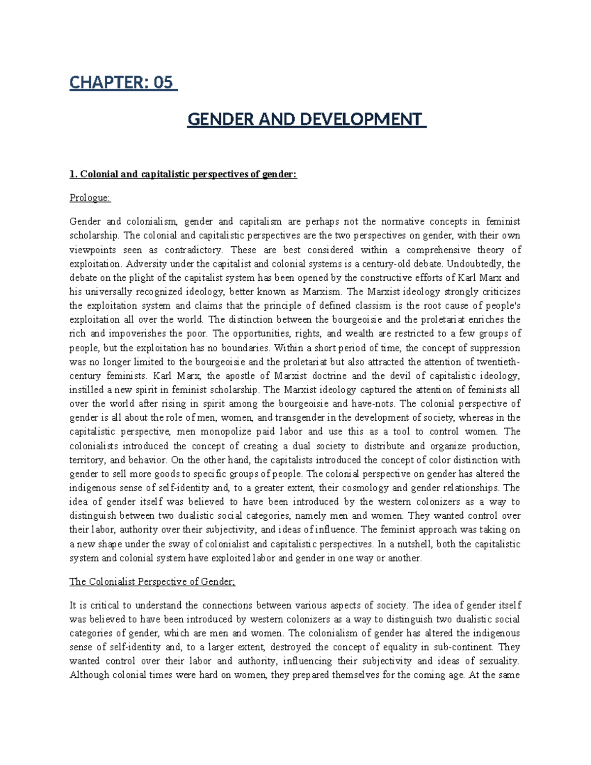 Chapter. Gender development - CHAPTER: 05 GENDER AND DEVELOPMENT ...