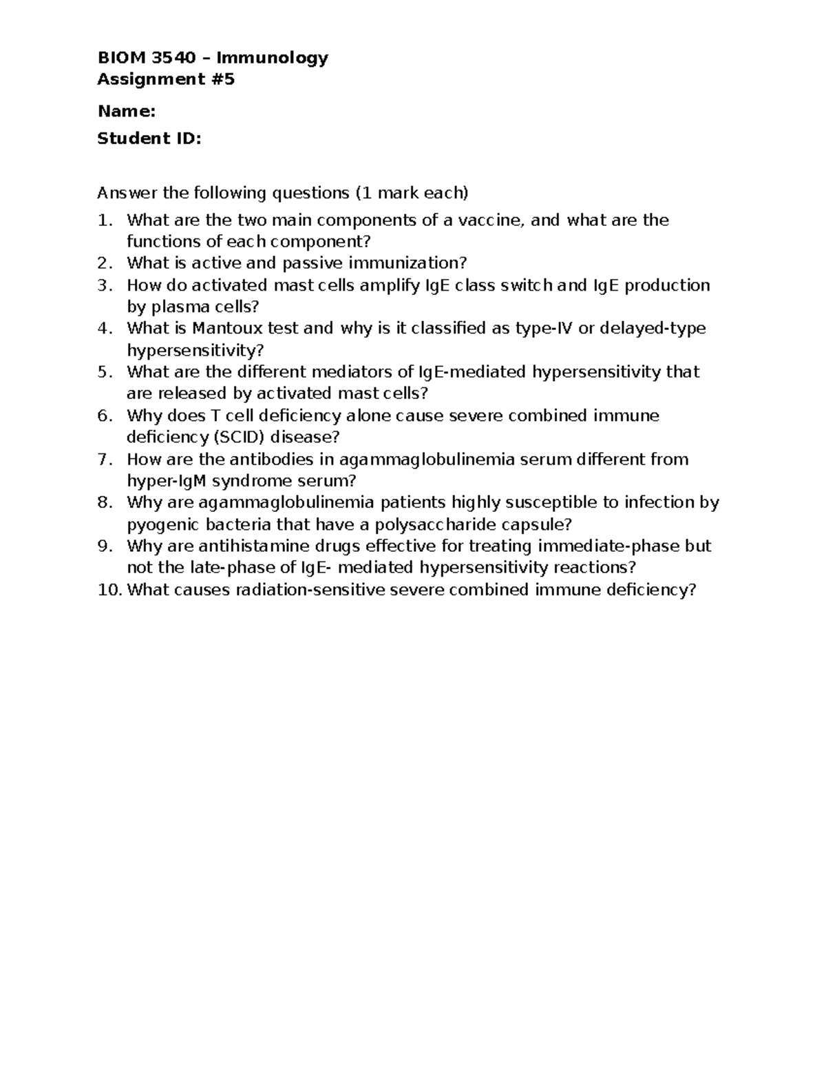 BIOM 3540 - Immunology Assignment 5: Key Concepts and Questions - Studocu