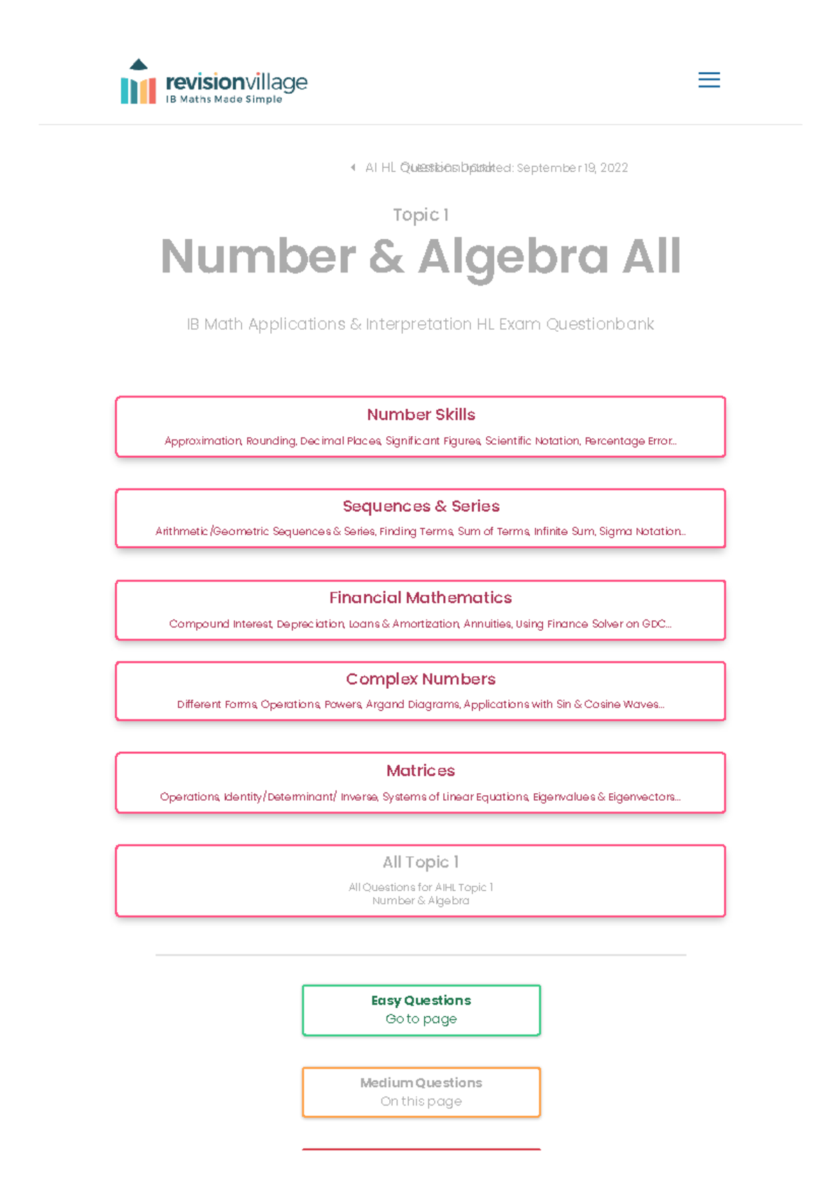 IB Math AI HL Exam Questionbank: Number Algebra (Medium Questions ...