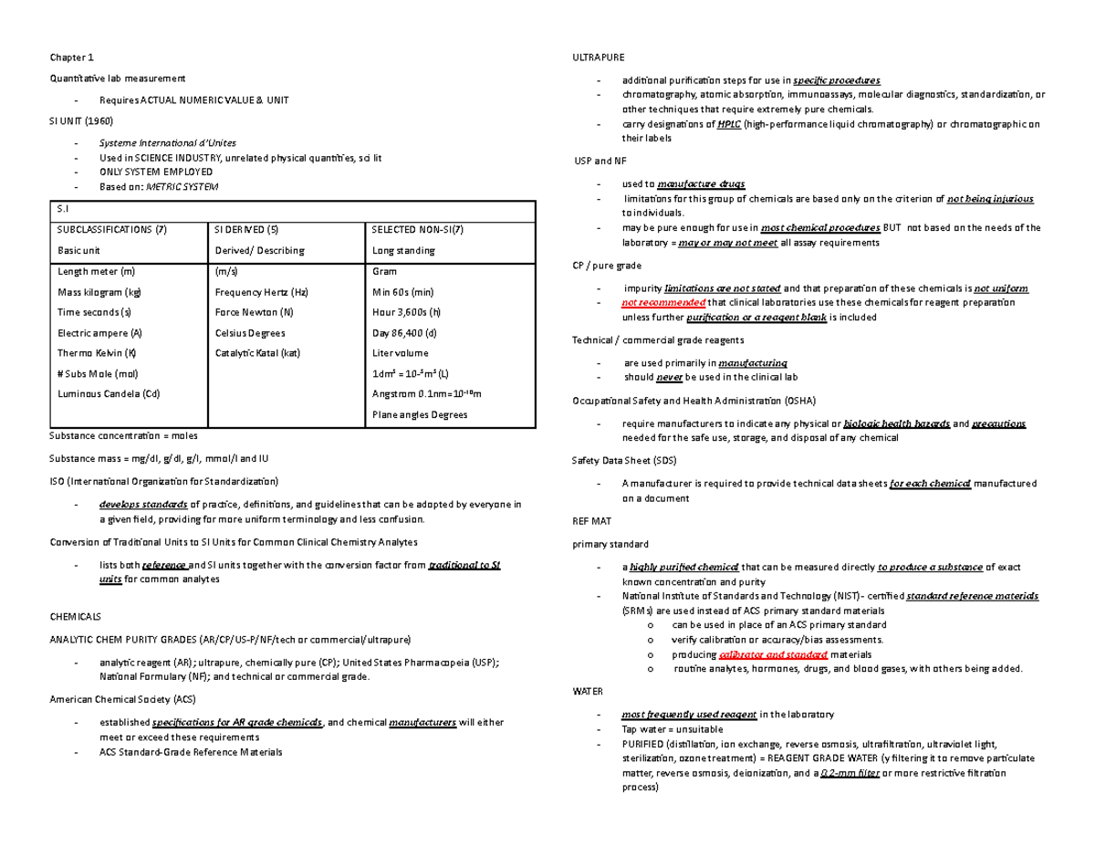 Chapter 1: ULTRAPURE Quantitative Lab Measurement - CC1 Week 1 Review ...