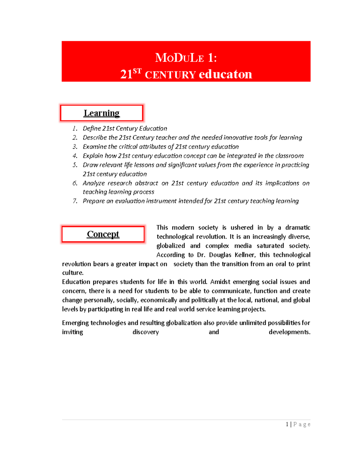 MODULE 1: 21ST CENTURY EDUCATION - Key Concepts and Skills - Studocu