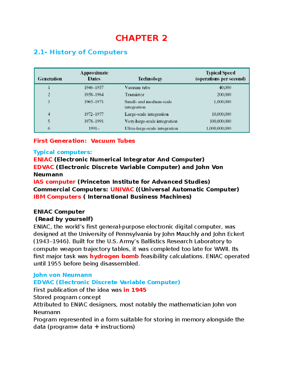 Chapter 2 - History of Computers: First Generation & Key Developments ...