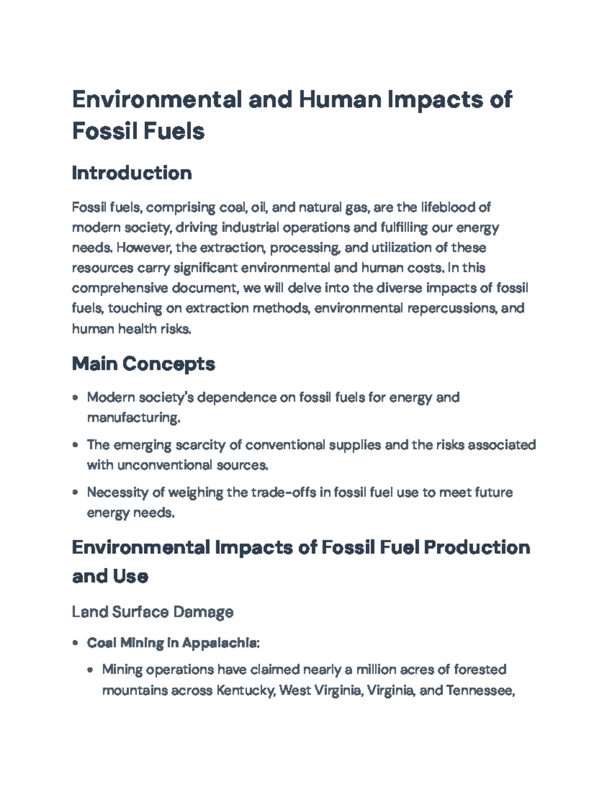 Environmental and Human Impacts of Fossil Fuels (Course Code: ENV101 ...