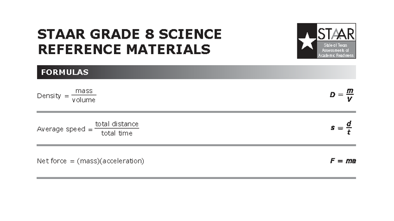 STAAR GRADE 8 SCIENCE REFERENCE MATERIALS & FORMULAS - Studocu