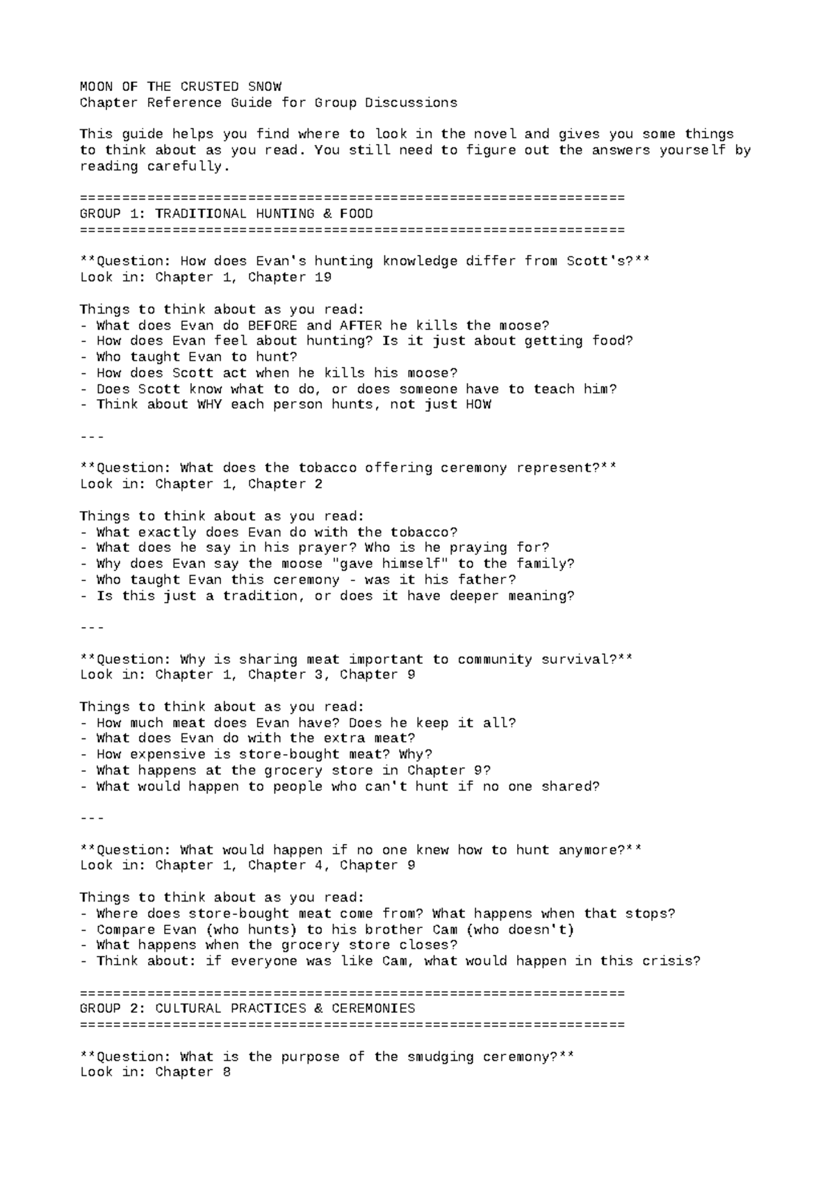 MOON OF THE CRUSTED SNOW (ENG 101) Chapter Discussion Guide - Studocu