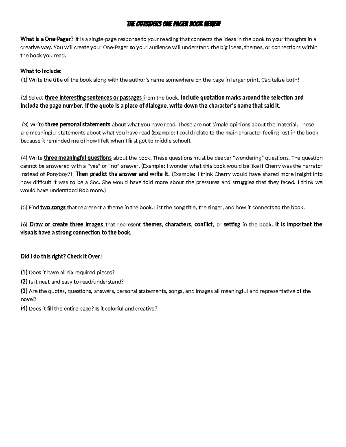 One-Pager for "The Outsiders" by S.E. Hinton: Key Themes & Reflections ...