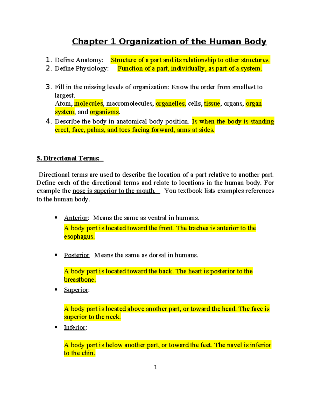Anatomy & Physiology (BIO101): Body Organization, Systems, and Cavities ...