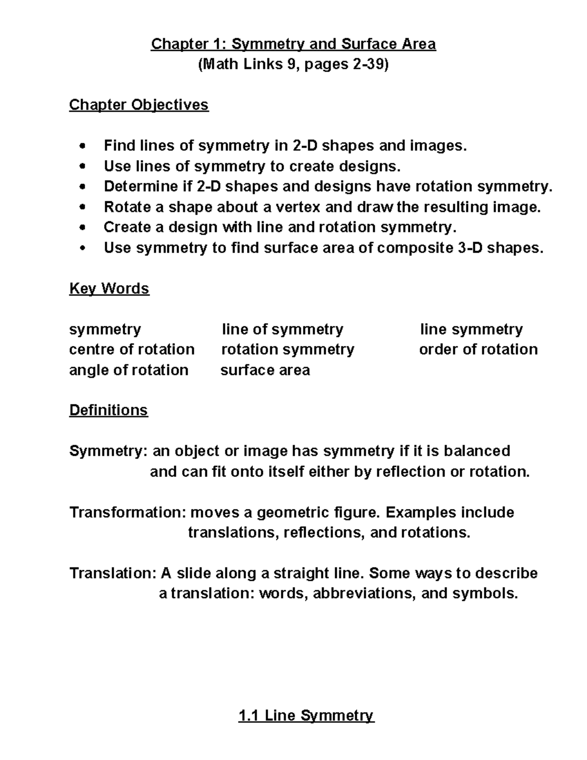 Math Links 9 - Chapter 1: Symmetry and Surface Area Notes - Studocu