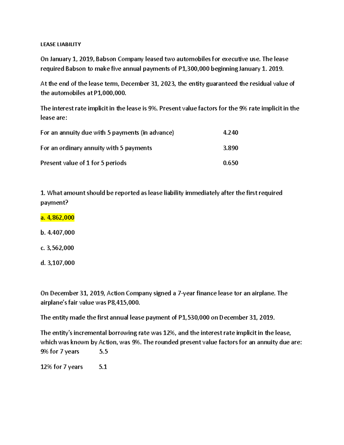 Lease Liability Problem 1-5: Analysis and Calculations - Studocu