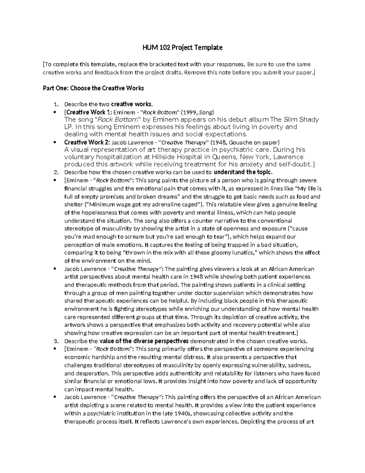 HUM 102 Project: Analyzing Creative Works on Mental Health Perspectives ...