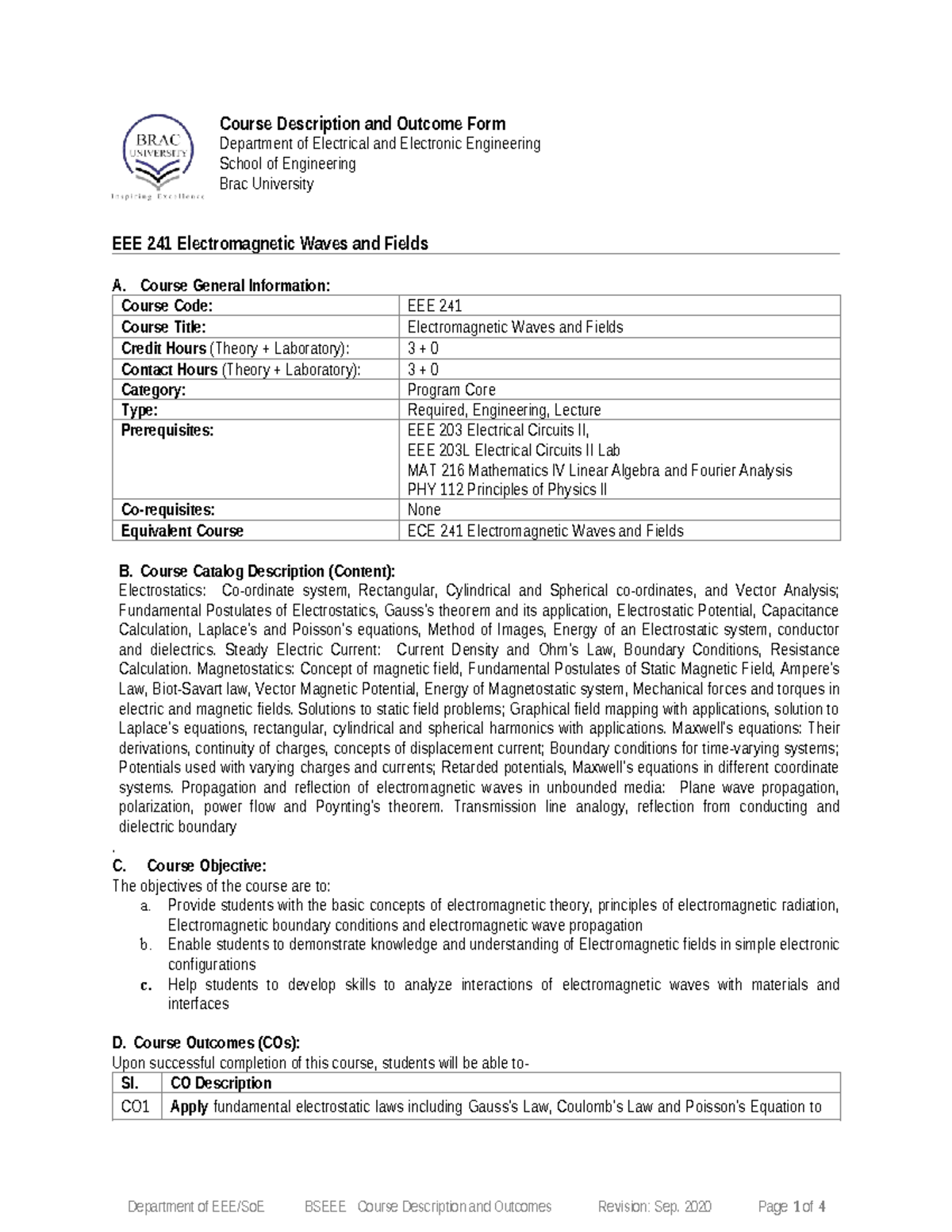 EEE 241 Electromagnetic Waves and Fields Course Outline - Studocu