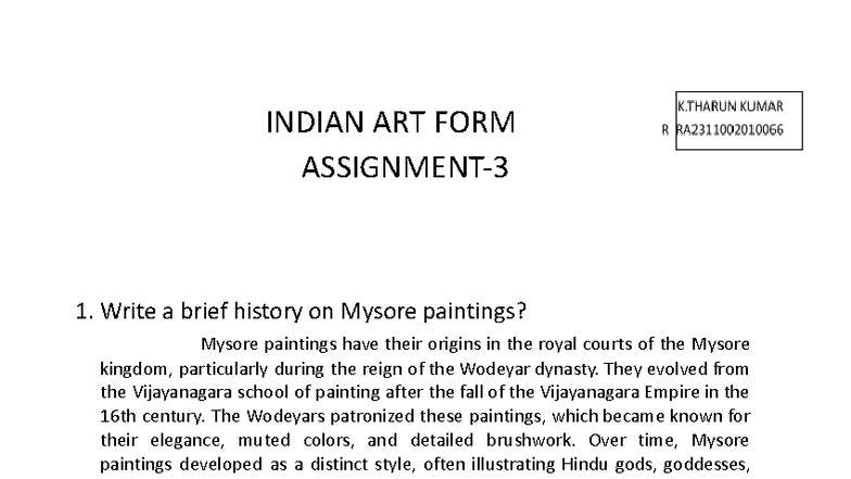 Indian Art Form: A Brief History of Mysore Paintings - Assignment 3 ...
