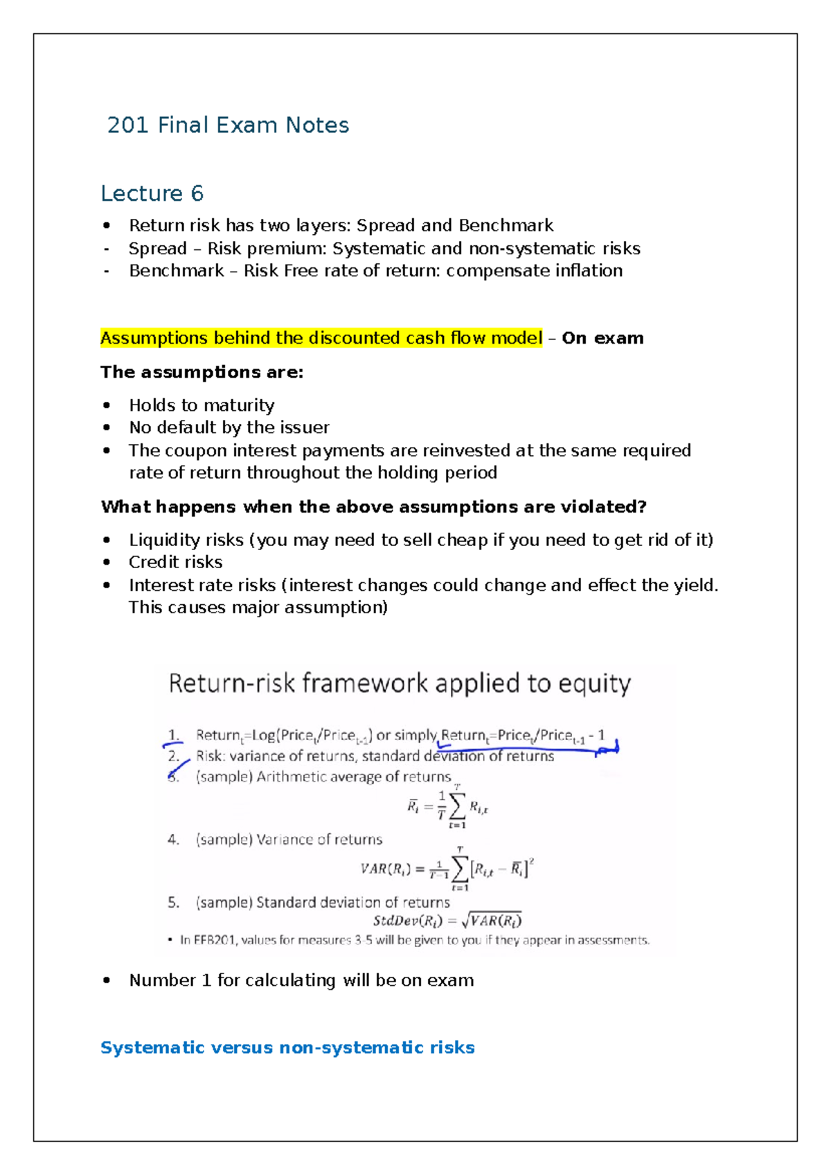201 Final Exam Notes: Risk, Derivatives, and Ethics in Finance - Studocu