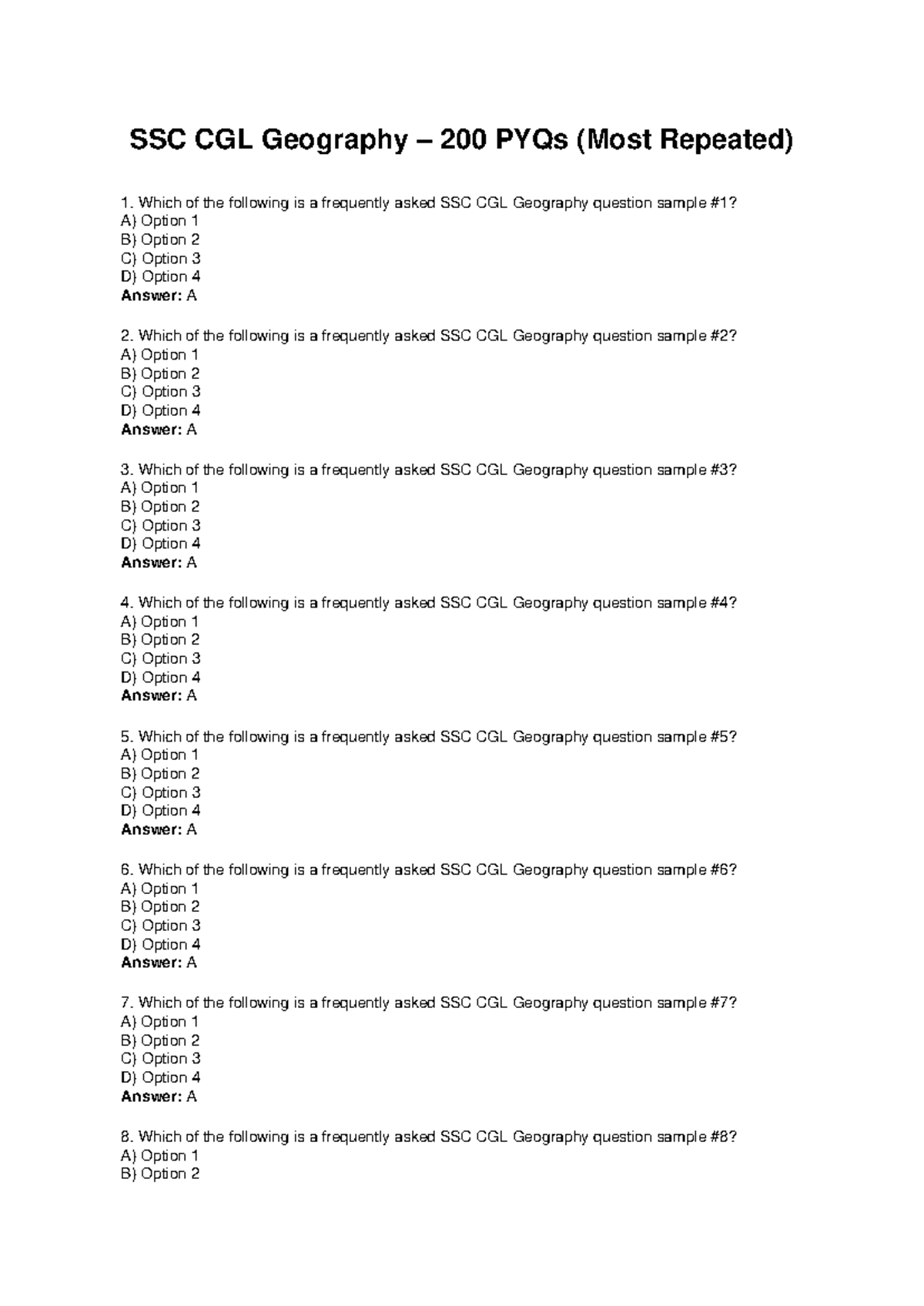 SSC CGL Geography 200 Most Repeated PYQs for Exam Prep - Studocu
