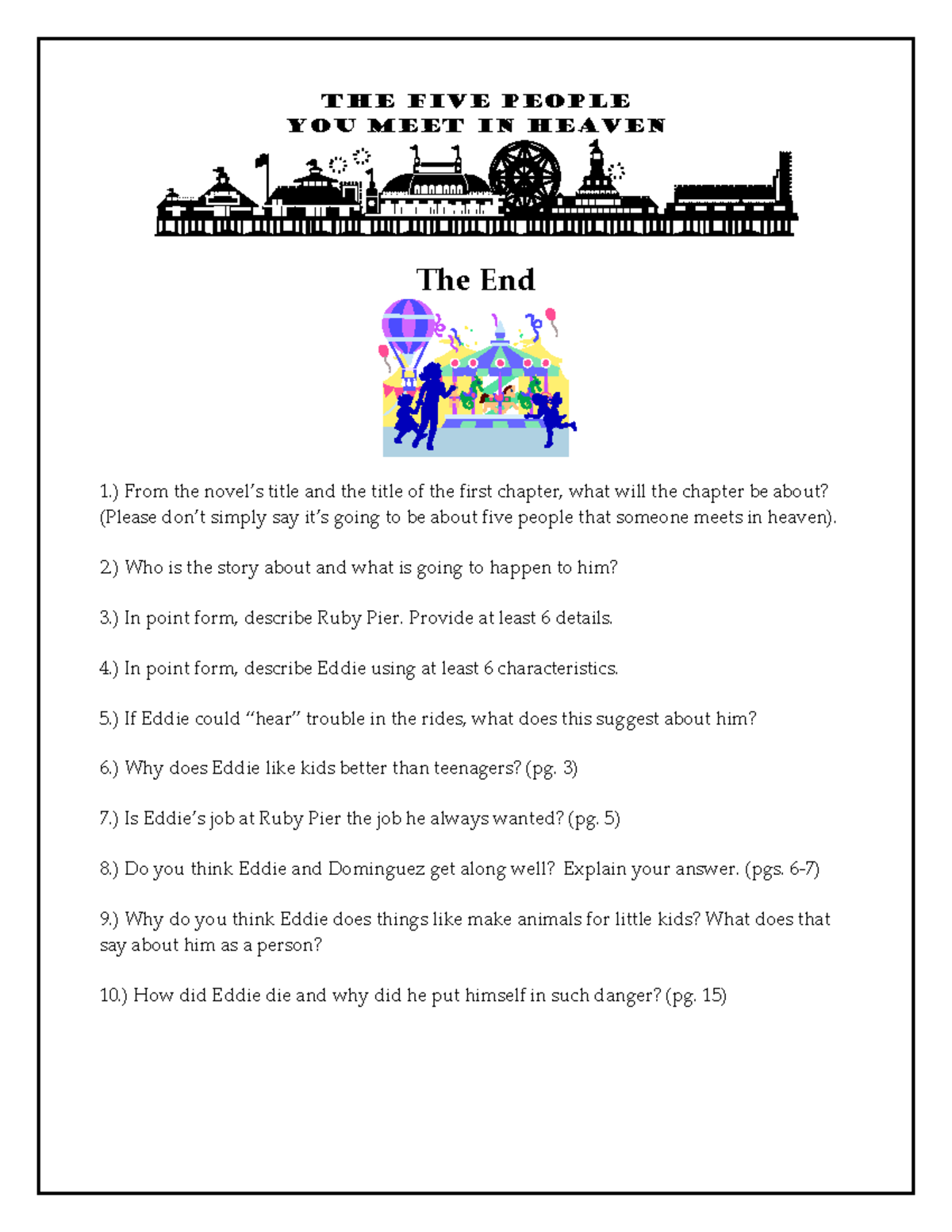 The Five People You Meet In Heaven Chapter Questions - You Meet In ...