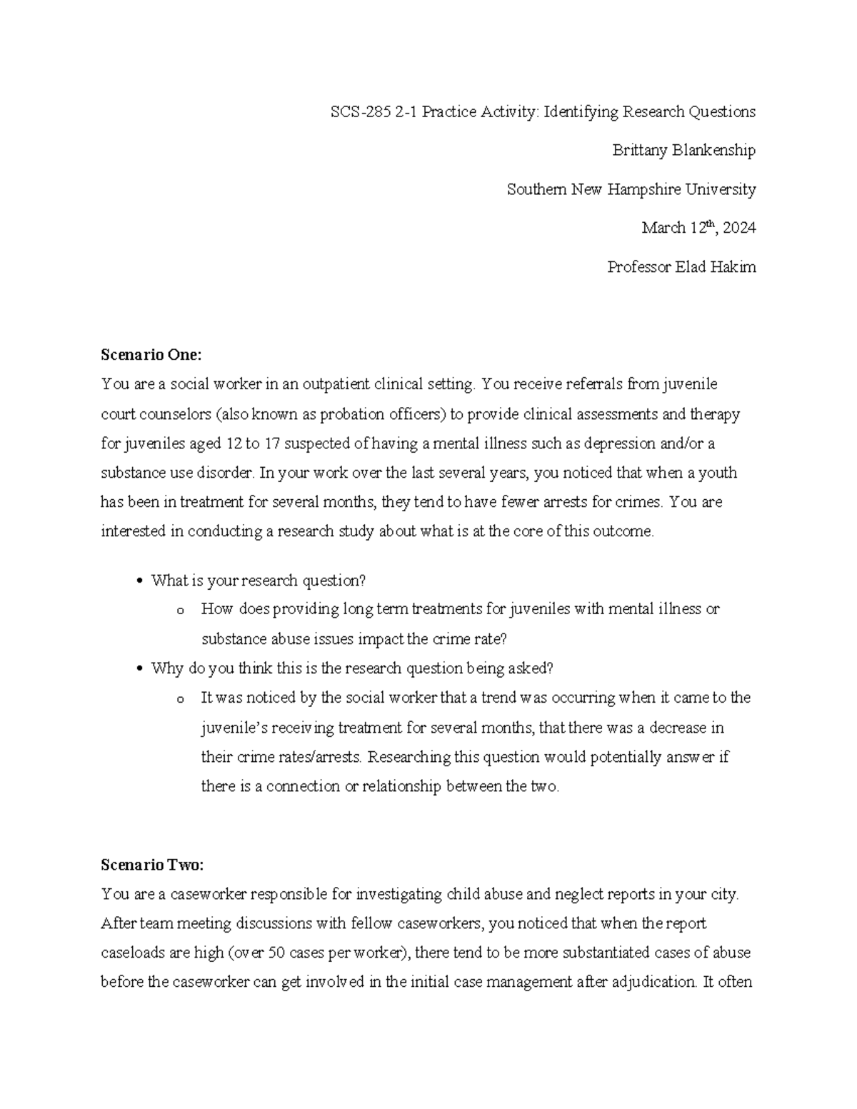 SCS-285 2-1 Practice Activity - You receive referrals from juvenile ...
