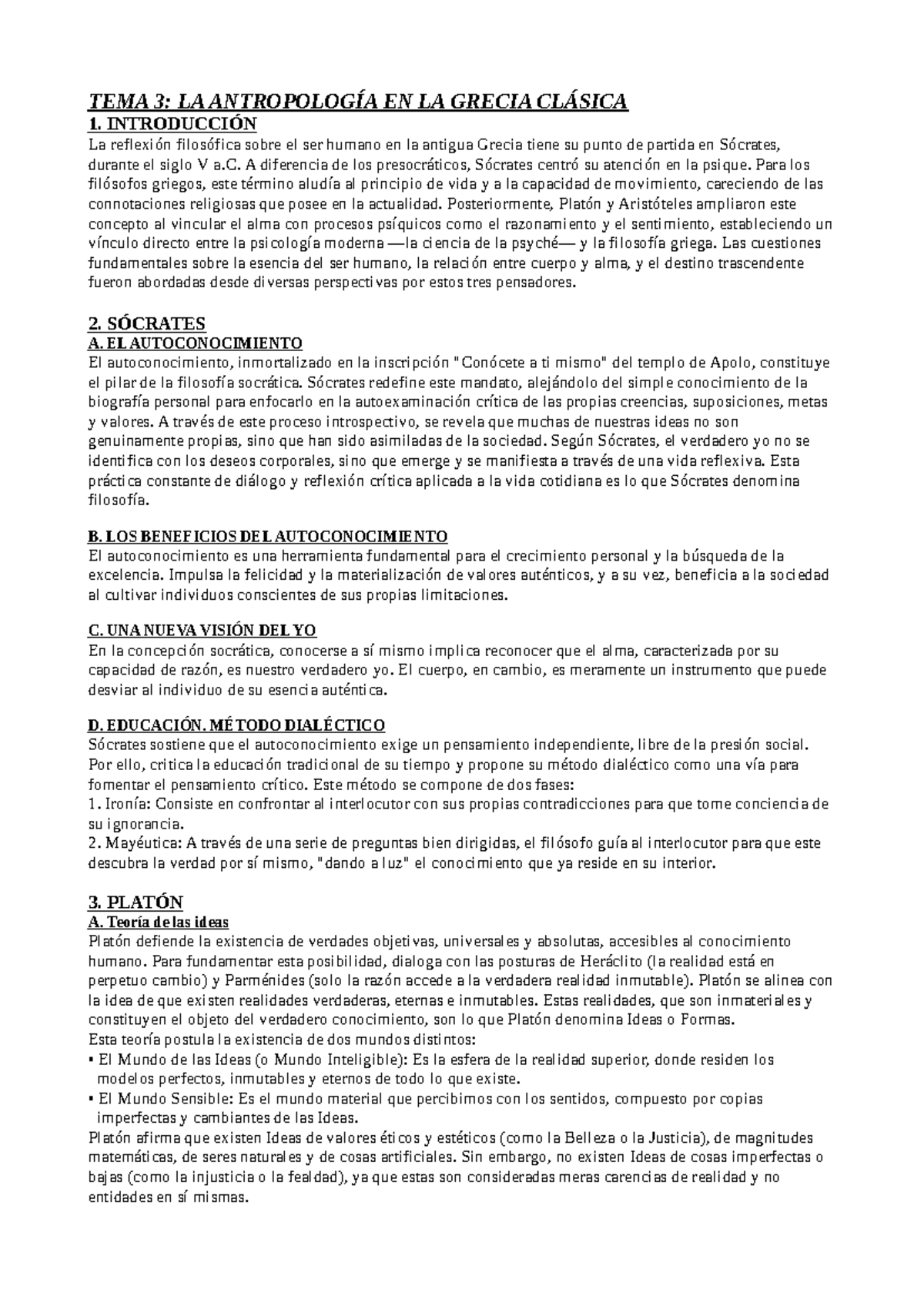 Resumen de los Temas 3, 4 y 5 de Filosofía: Grecia Clásica y Platón ...