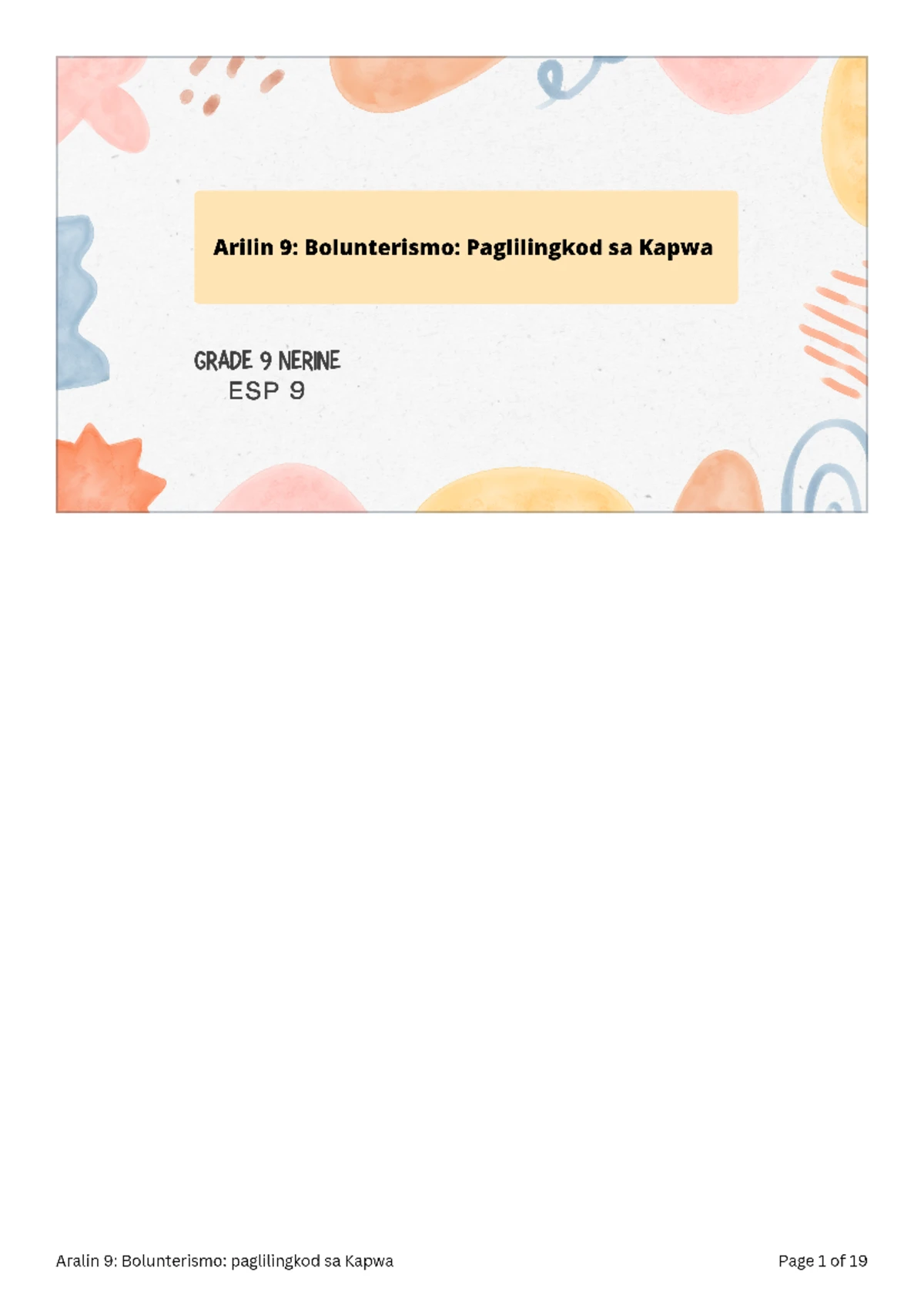 Q1-QUIZ#1-FILIPINO 9: UNANG MAHABANG PAGSUSULIT - Studocu