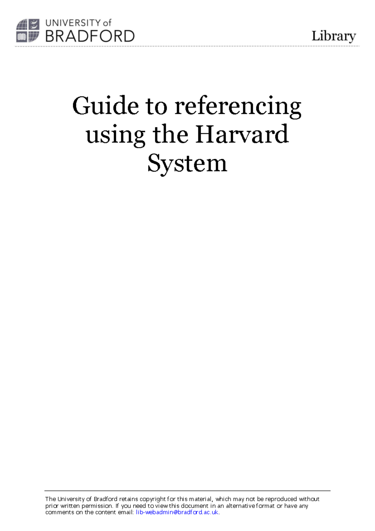 Harvard referencing October 2019 - The University of Bradford retains ...