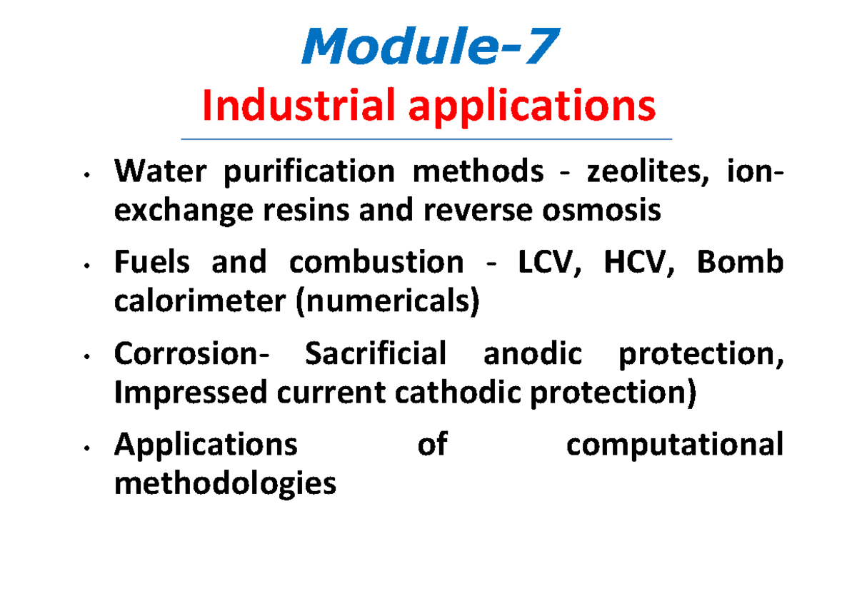 Module 7 Water Softening Methods - • Water purification methods ...