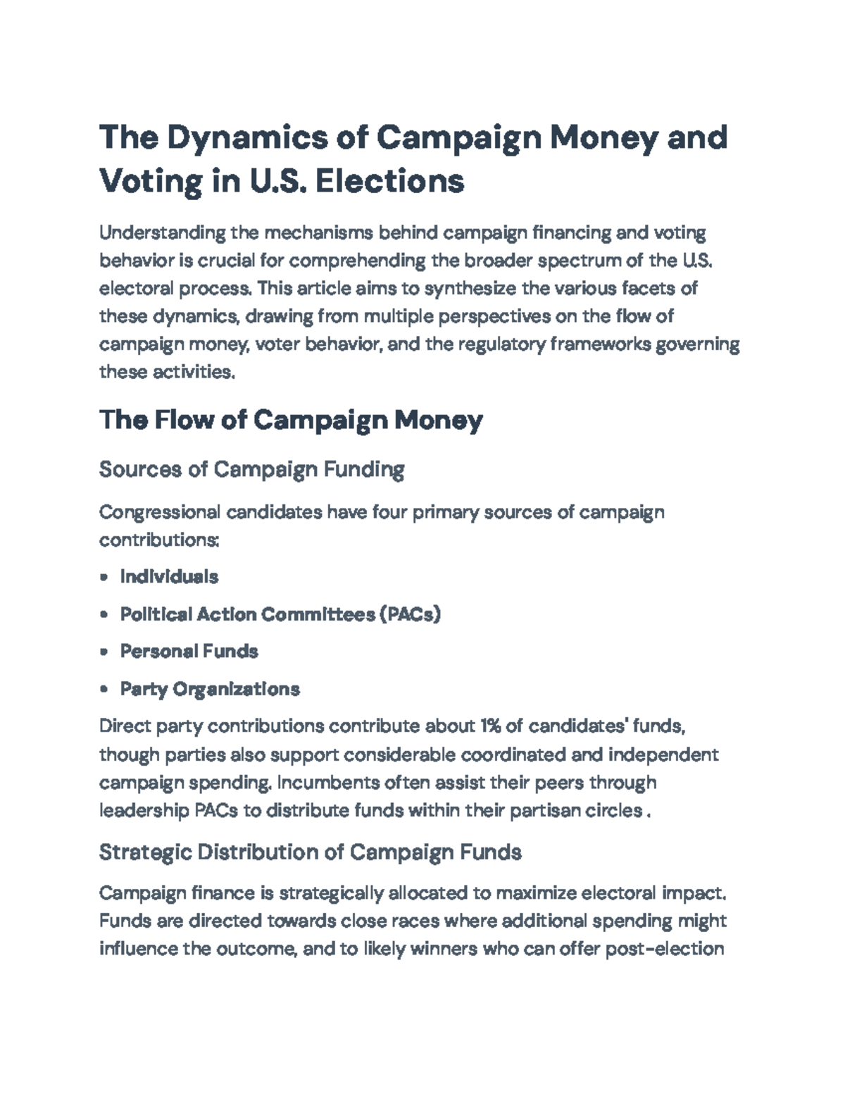 The Dynamics of Campaign Money and Voting Behavior in U.S. Elections ...