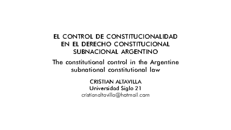 EL CONTROL DE CONSTITUCIONALIDAD EN EL DERECHO CONSTITUCIONAL ...
