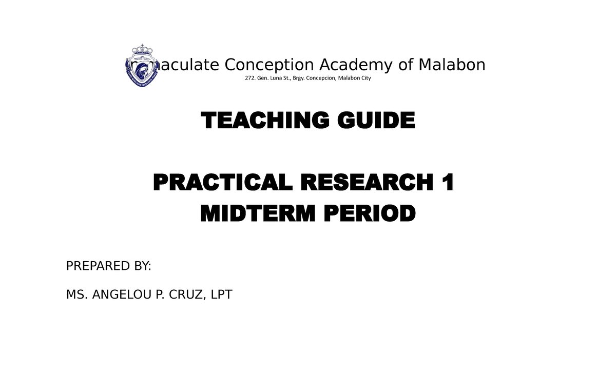 Teaching Guide - PR 1 - Midterm Practical Research for Grade 11 ...