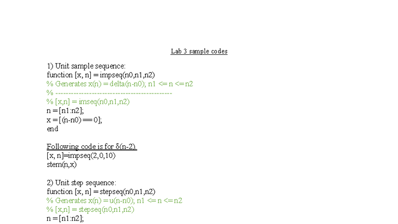 DSP Lab 3 Sample Codes: Signal Processing Functions - Studocu