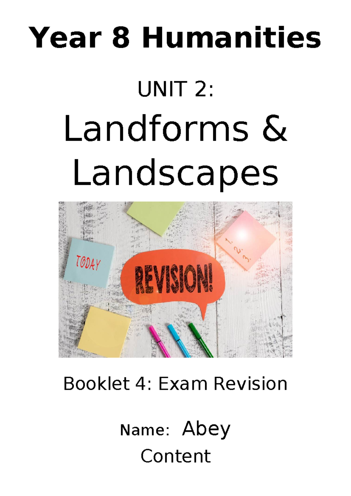 Year 8 Humanities Unit 2: Landforms & Landscapes Exam Revision - Studocu