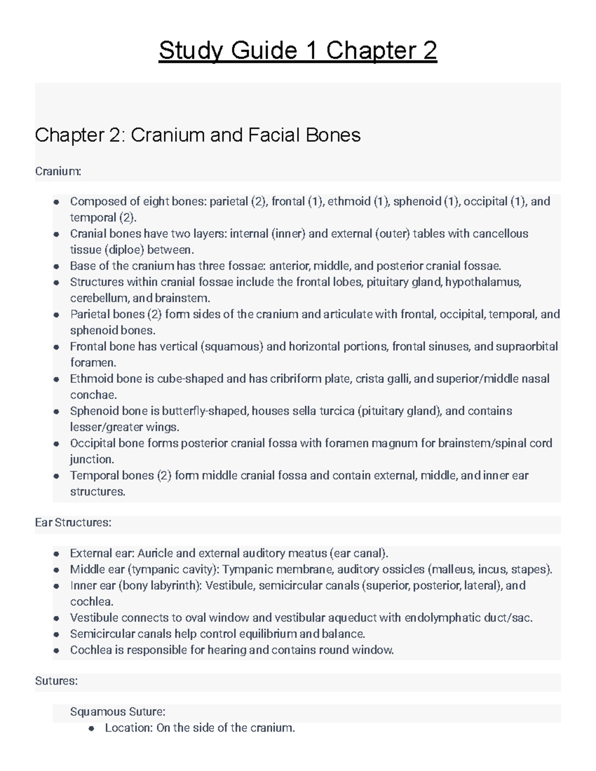 Study Guide 1: Chapter 2 - Cranium and Facial Bones Overview - Studocu