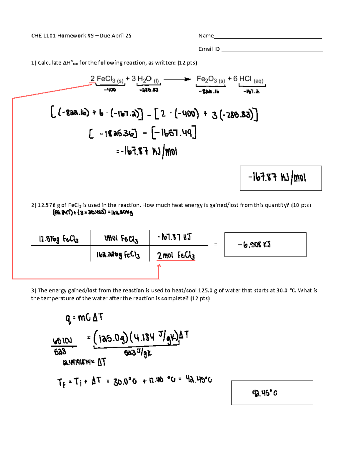 CHE 1101 Homework #9: Heat Energy Calculations and Reactions - Studocu