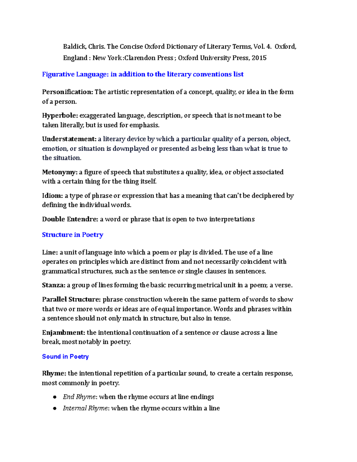 Poetry Conventions and Figurative Language Overview (ENG 101) - Studocu