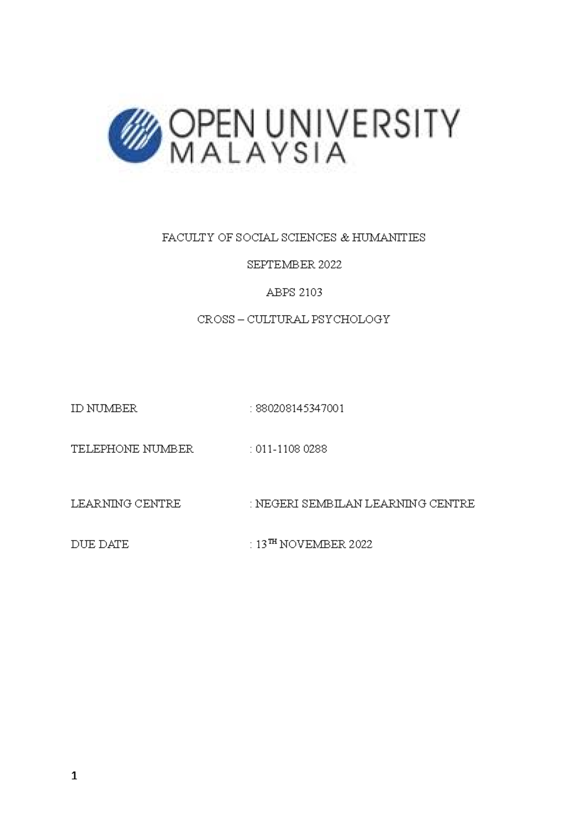 ABPS 2103 - Cross-Cultural Psychology: Complete Assignment Report - Studocu