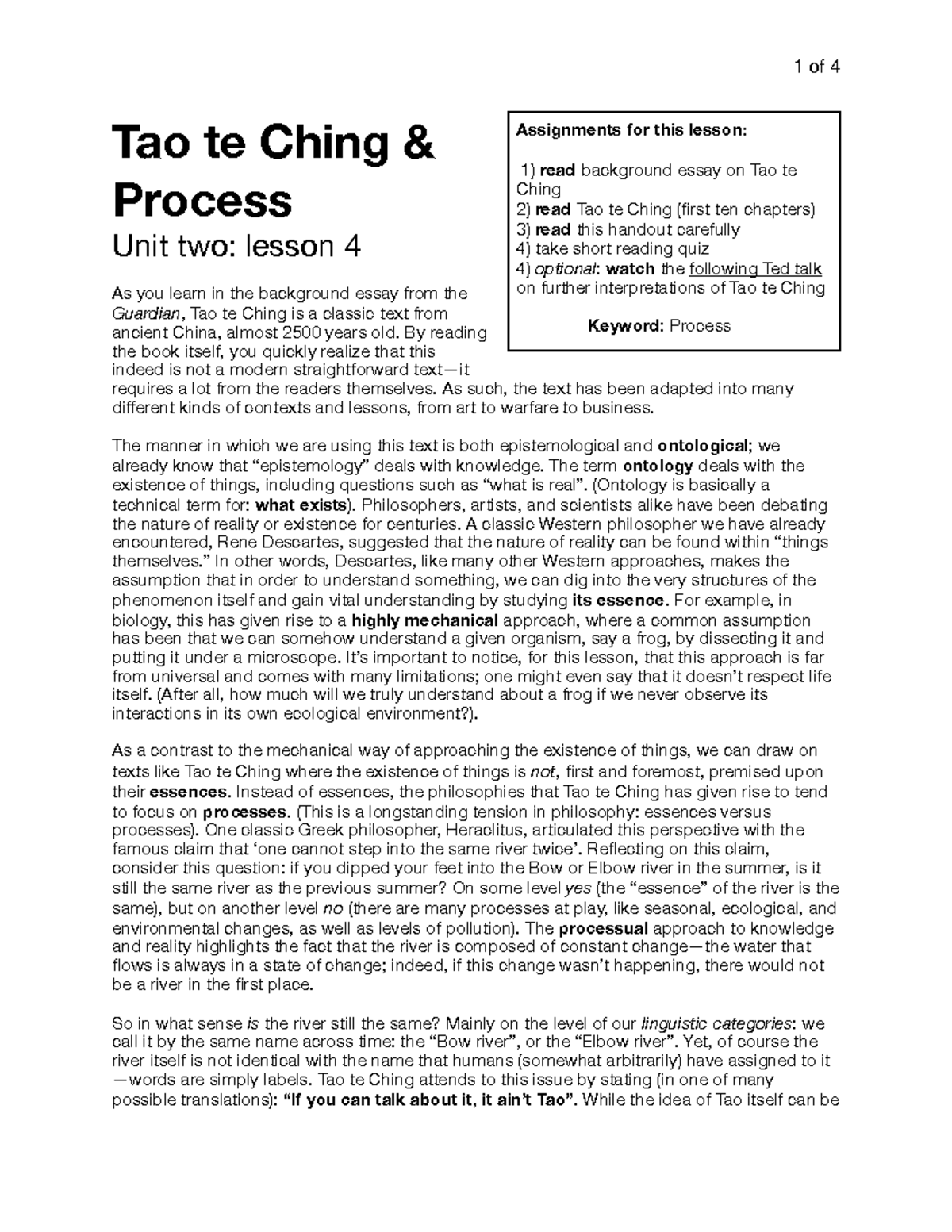 Unit 2 Lesson 4: Process Insights from Tao te Ching - Studocu
