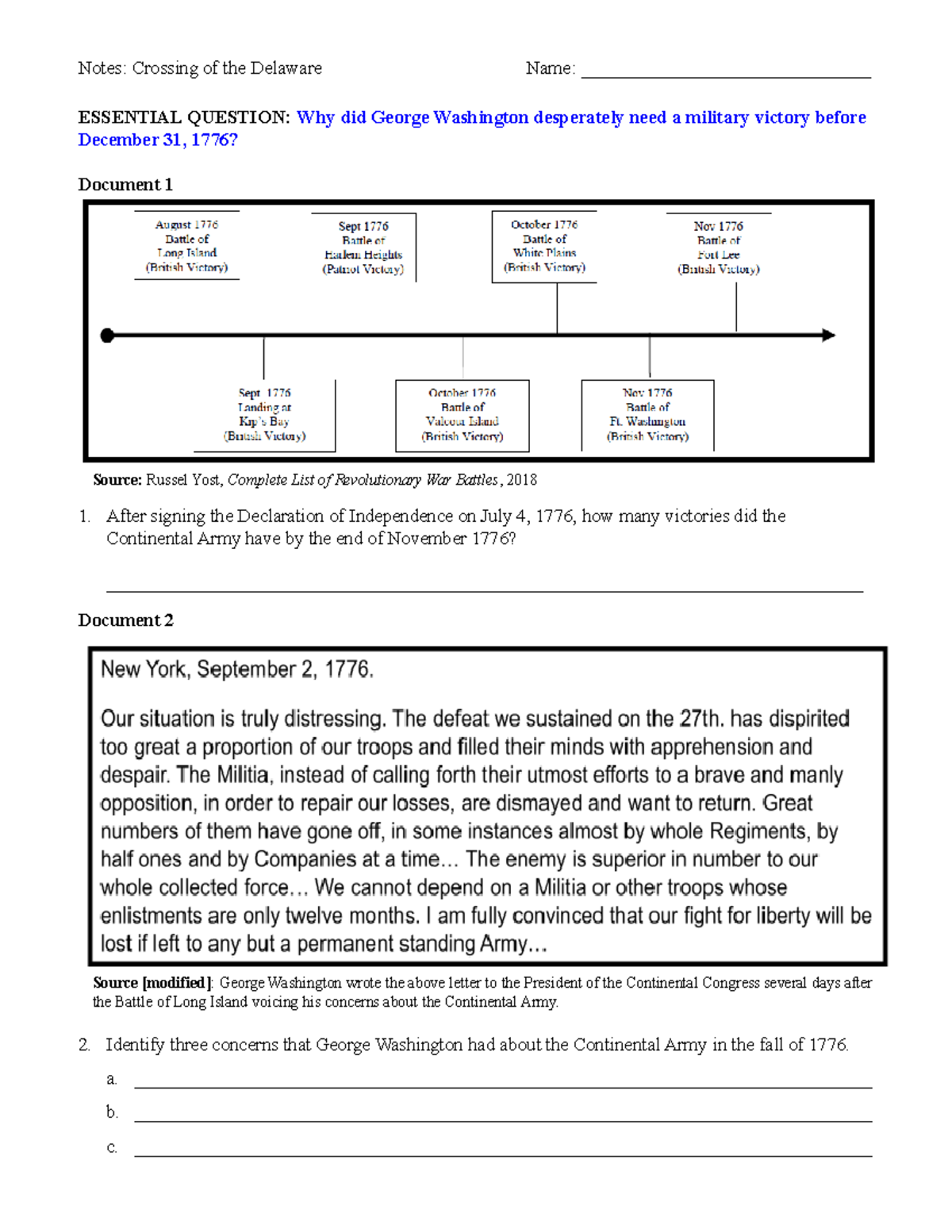 [Template] Absent Notes: Crossing of the Delaware - Key Points and ...