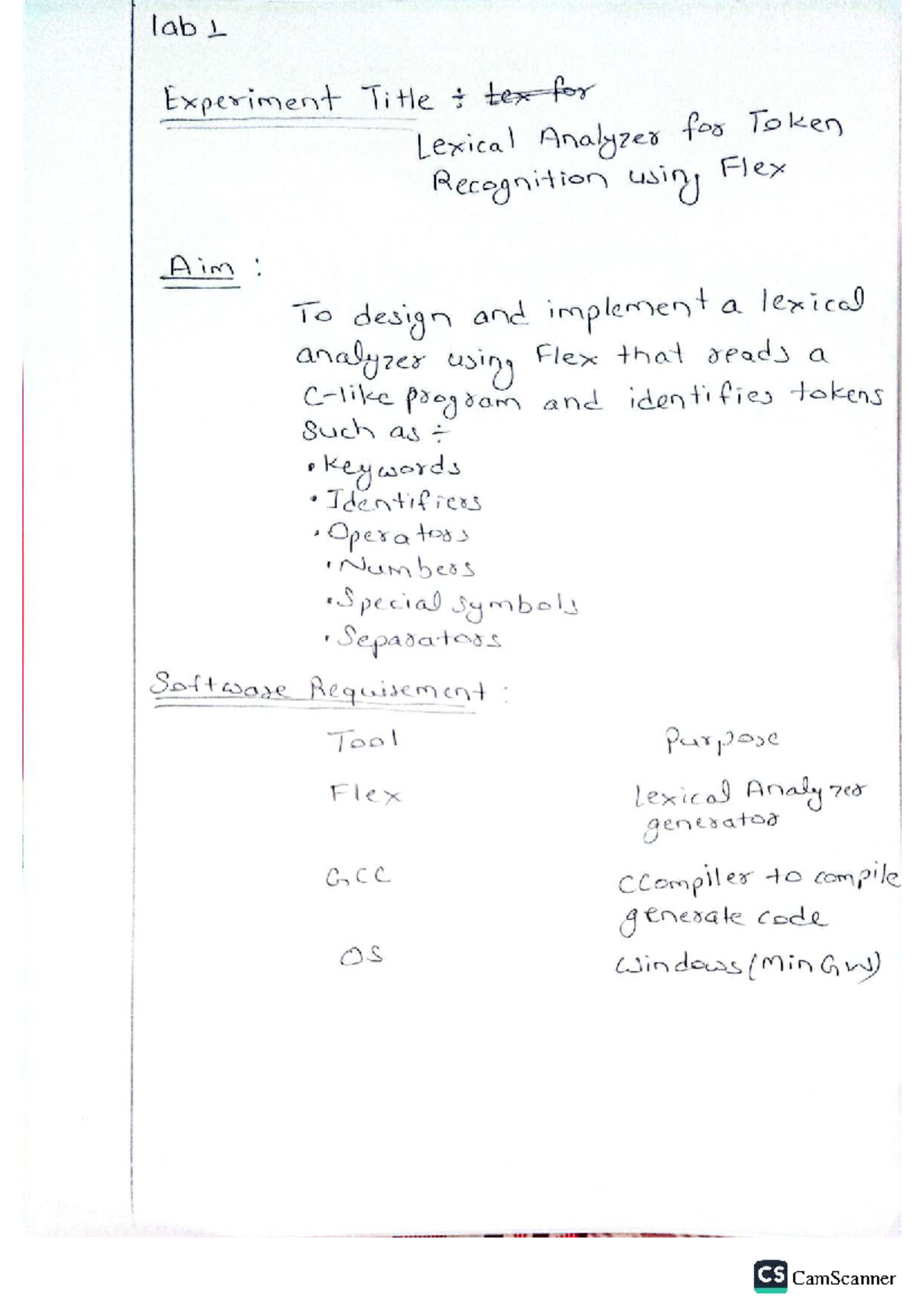 Lab Report - CS Lab 1: Lexical Analyzer & Token Recognition with Flex ...