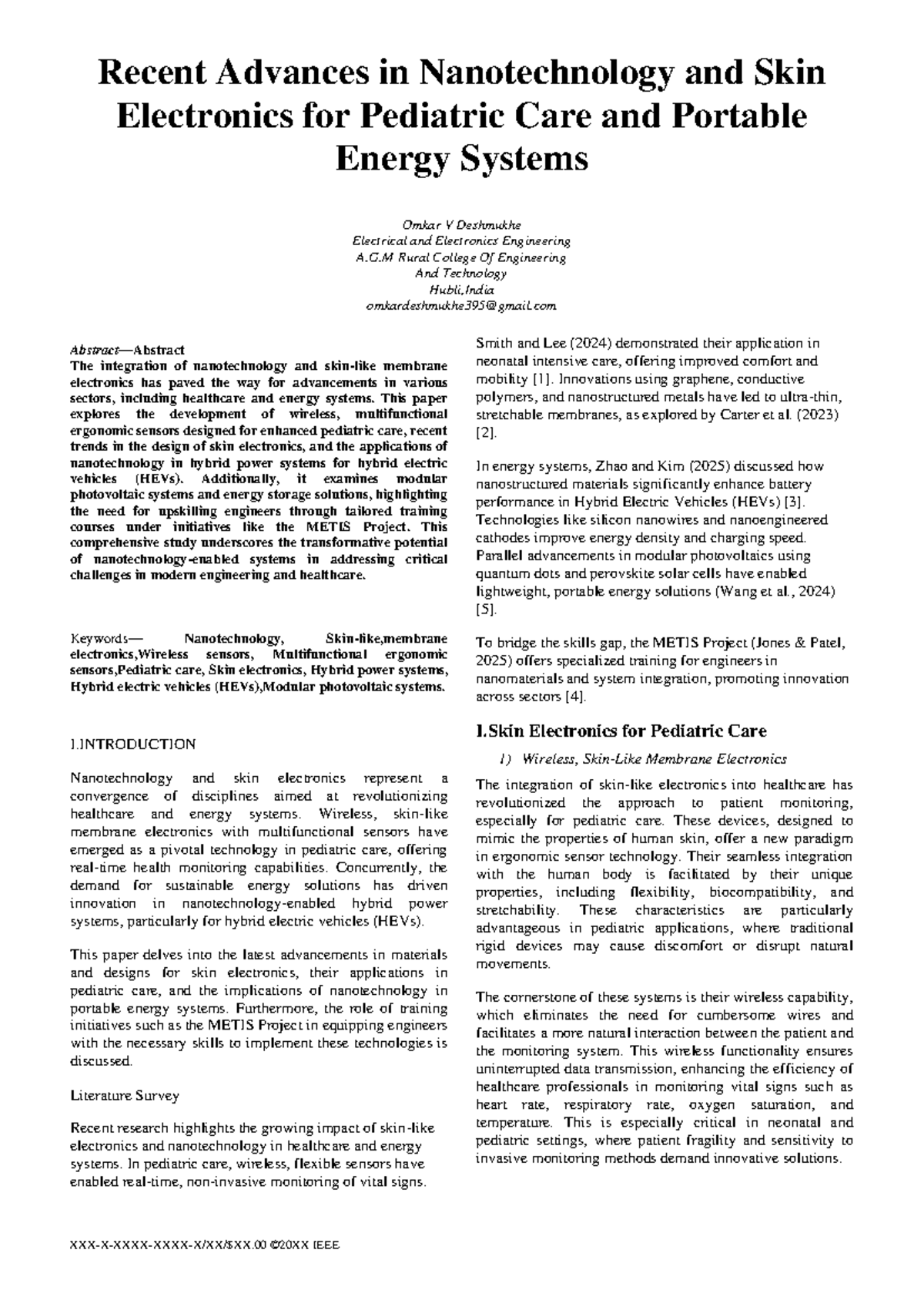 Advances in Nanotechnology & Skin Electronics for Pediatric Care (EEE ...