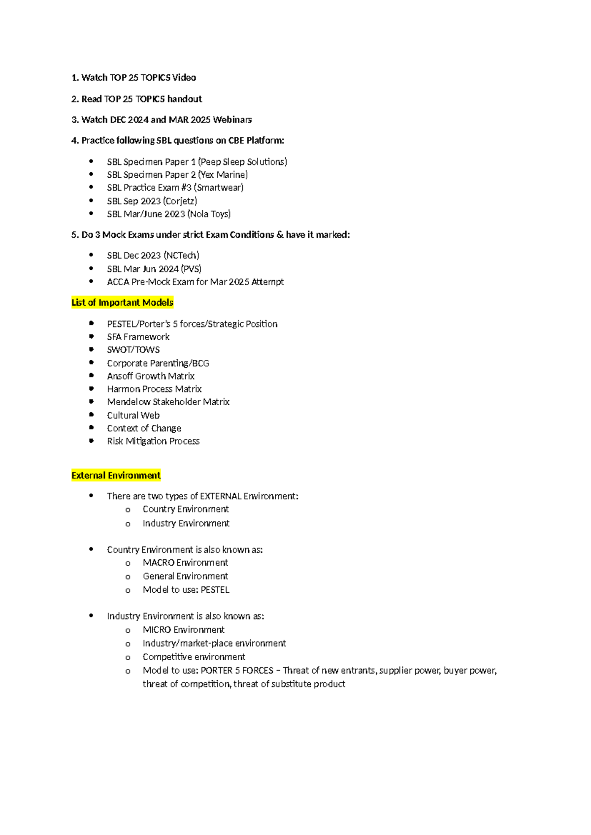 Top 25 SBL Topics Overview and Key Concepts for Exam Success - Studocu
