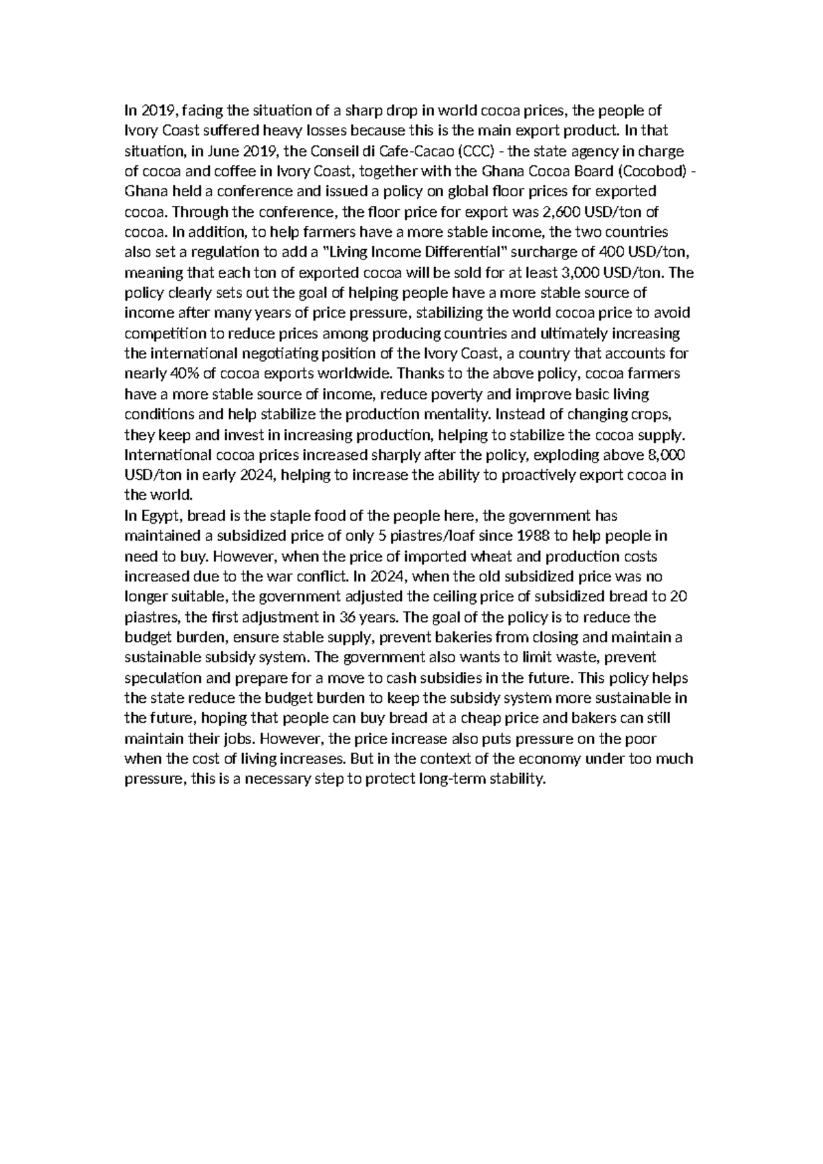 Cocoa and Bread Price Policies: Stability Measures in Ivory Coast ...