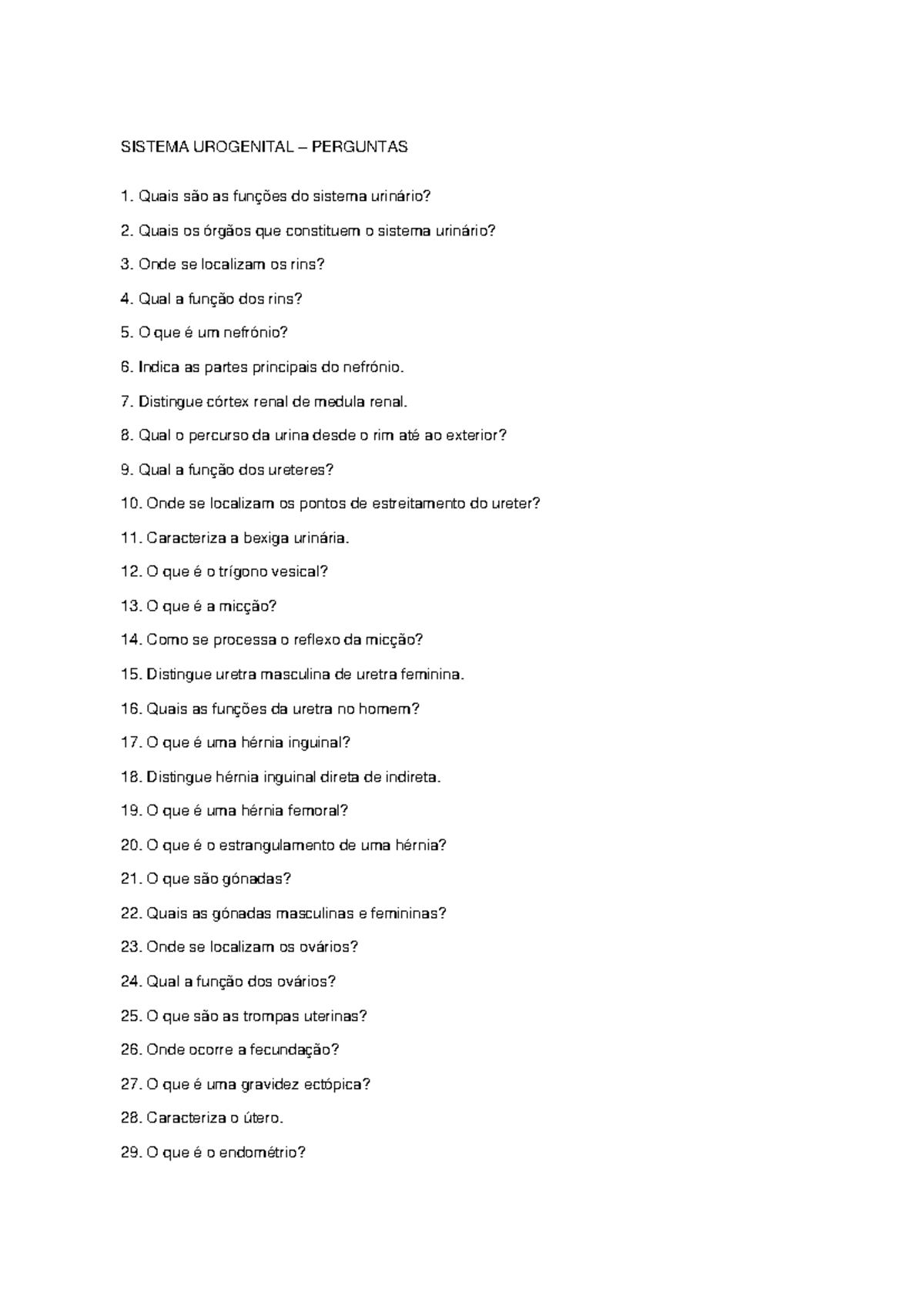 SISTEMA UROGENITAL: PERGUNTAS E RESPOSTAS ESSENCIAIS - Studocu