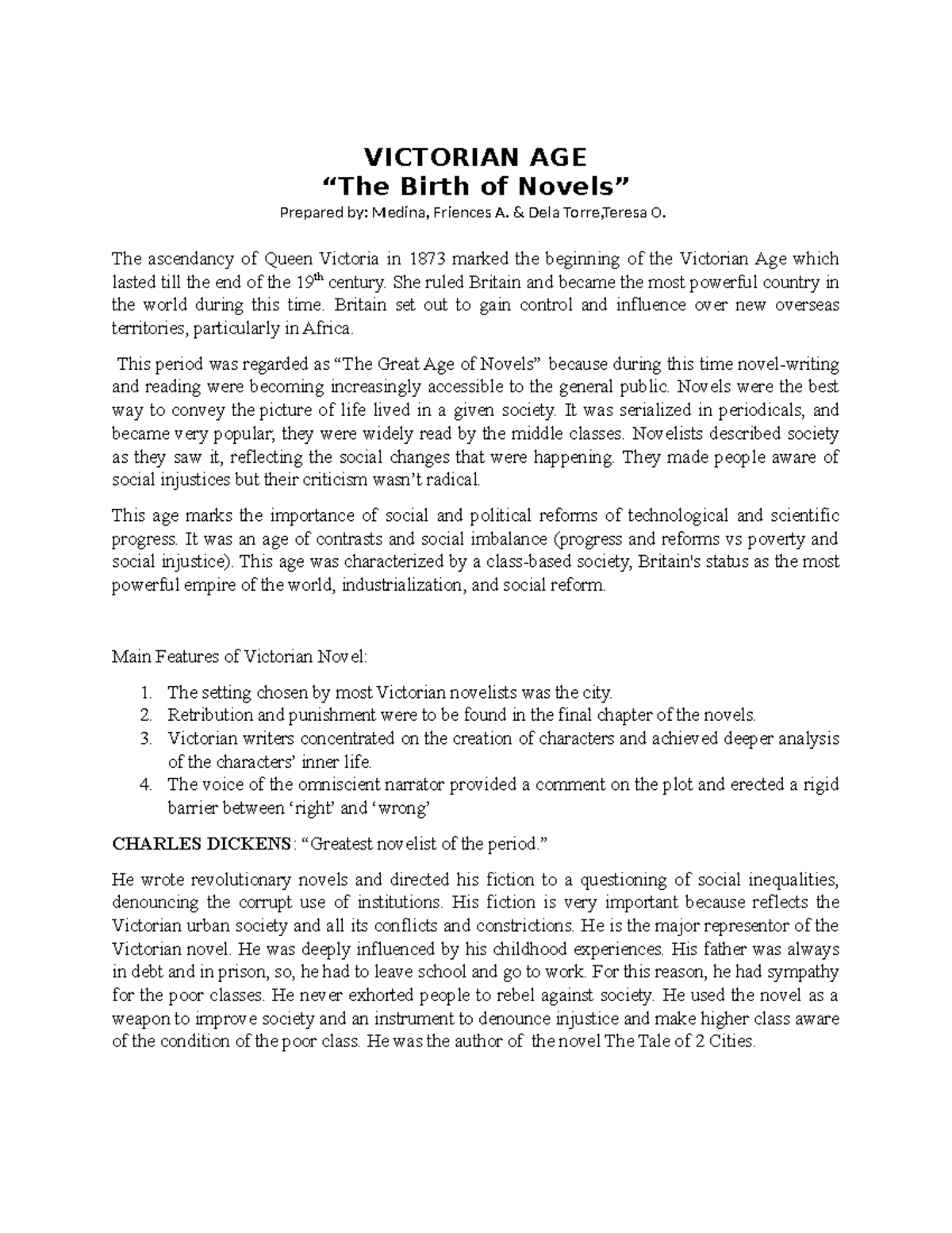 Victorian AGE: An Analysis of Novels and The Tale of 2 Cities - Studocu