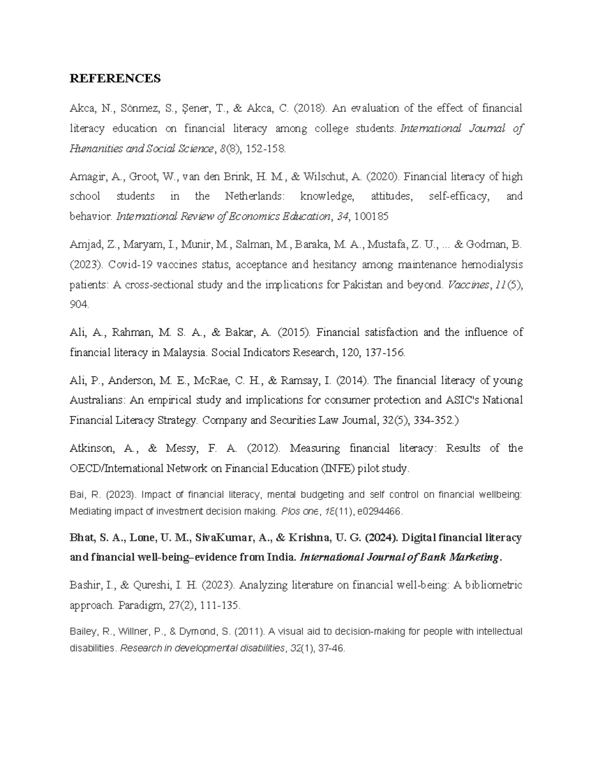 References - Thesis Revised Chapter on Financial Literacy Studies - Studocu