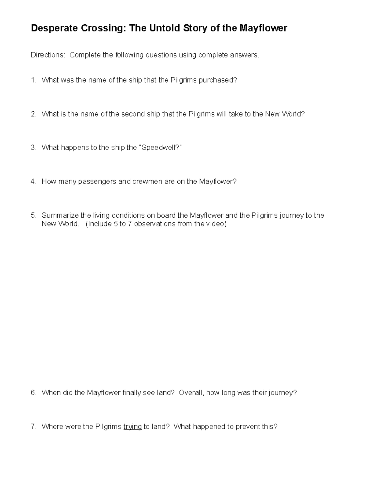 Desperate Crossing: Mayflower 17 Video Study Guide & Quiz Prep - Studocu