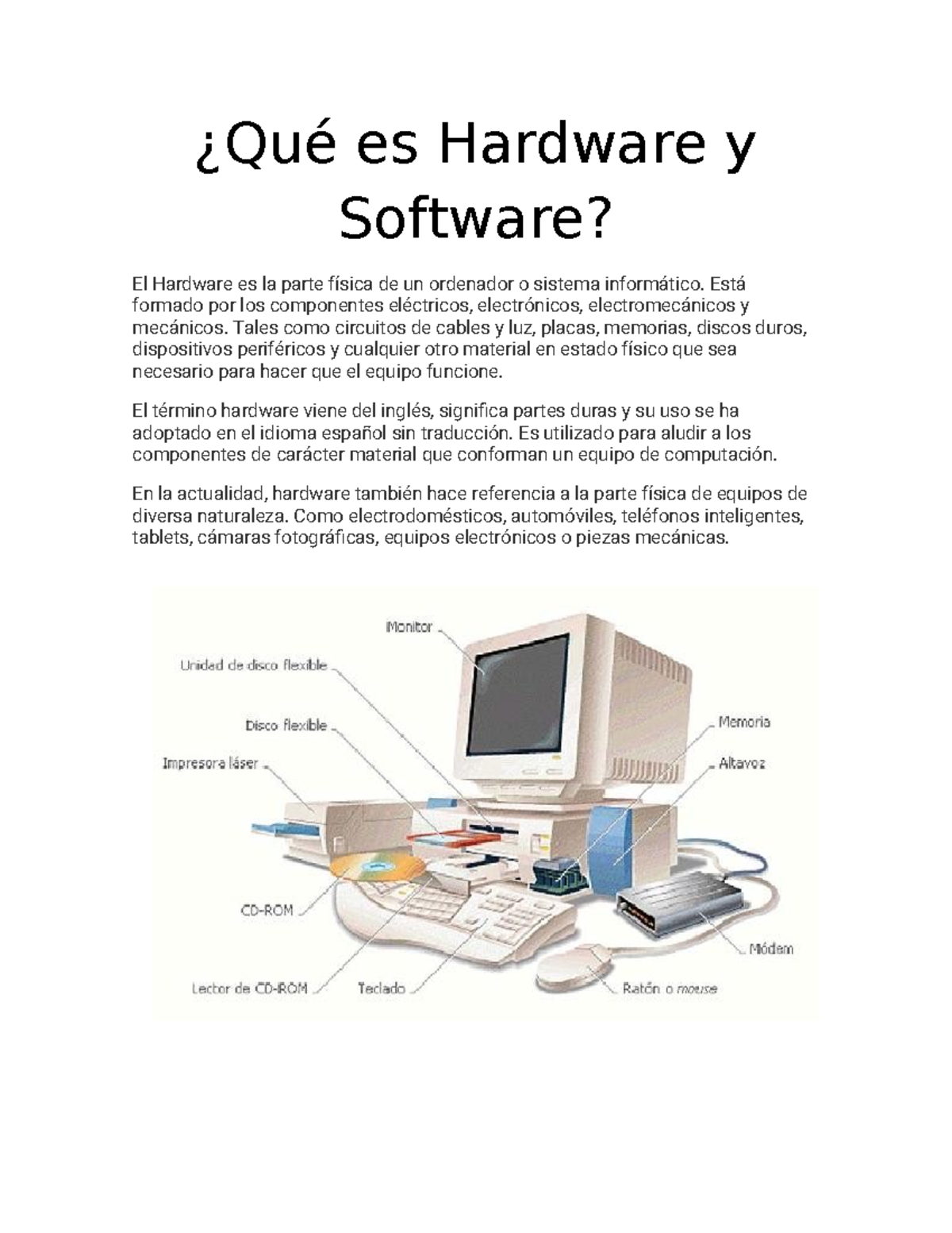 Qué es hardware y software: conceptos y definiciones básicas - Studocu