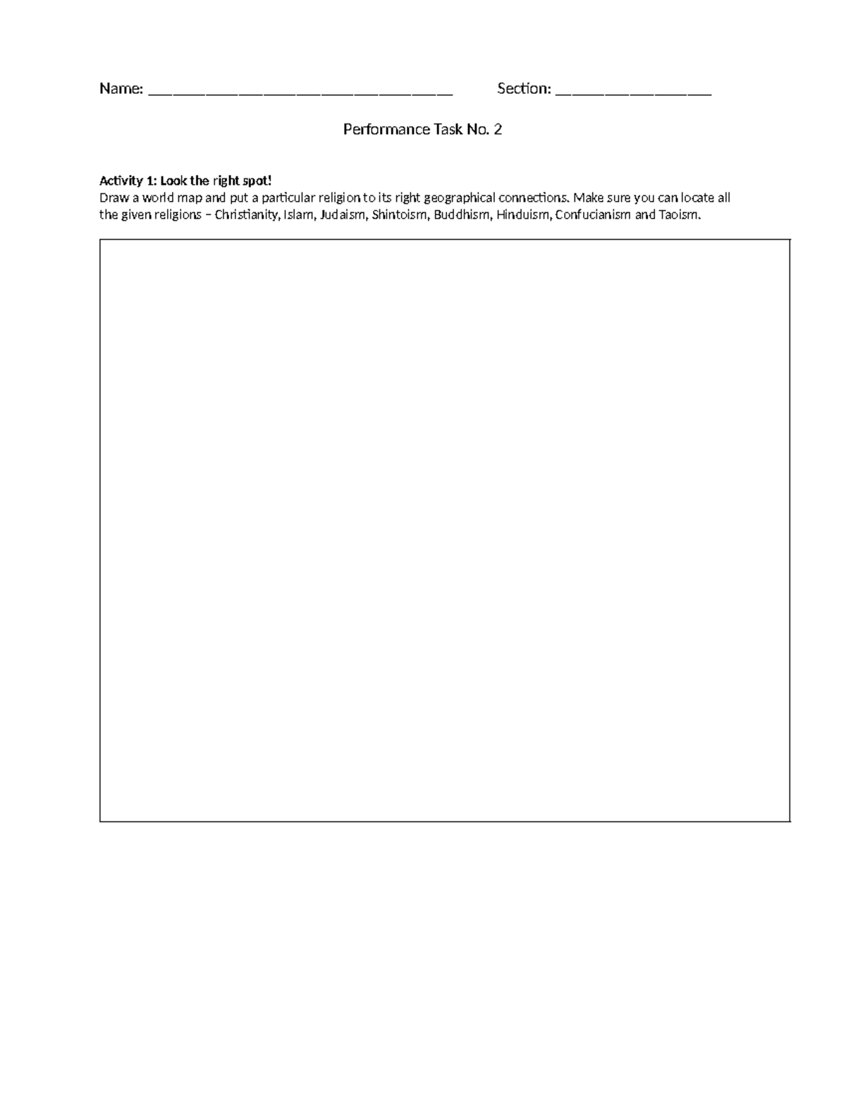 Q1 Pe Ta2 - Performance Task: Religious Mapping & Reflection Activities ...